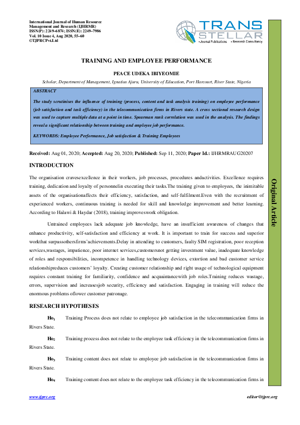 (PDF) Training and Employee Performance