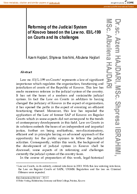 (PDF) Reforming of the Judicial System of Kosovo Based on the Law No ...