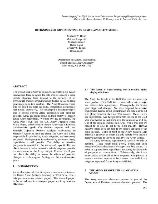(PDF) Designing and implementing an Army capability model