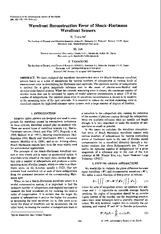 (PDF) Wavefront reconstruction error of Shack-Hartmann wavefront sensors (PDF) Wavefront reconstruction error of Shack-Hartmann wavefront sensors