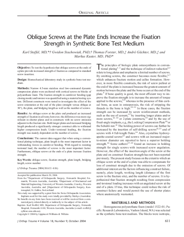 (PDF) Oblique Screws at the Plate Ends Increase the Fixation Strength ...