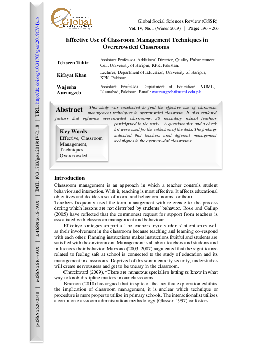 (PDF) Effective Use of Classroom Management Techniques in Overcrowded ...
