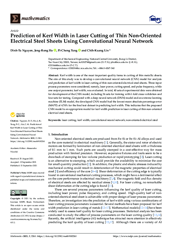 Pdf Prediction Of Kerf Width In Laser Cutting Of Thin Non Oriented