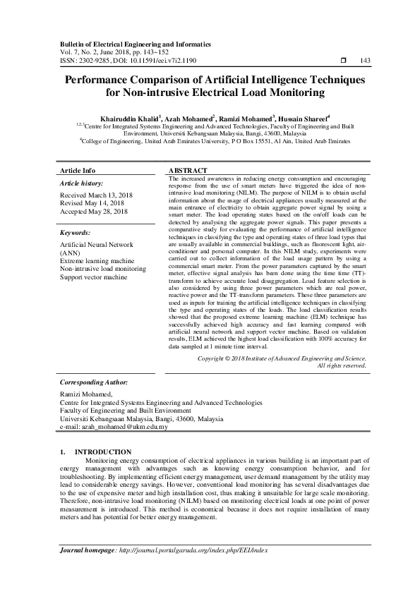 Pdf Performance Comparison Of Artificial Intelligence Techniques For Non Intrusive Electrical