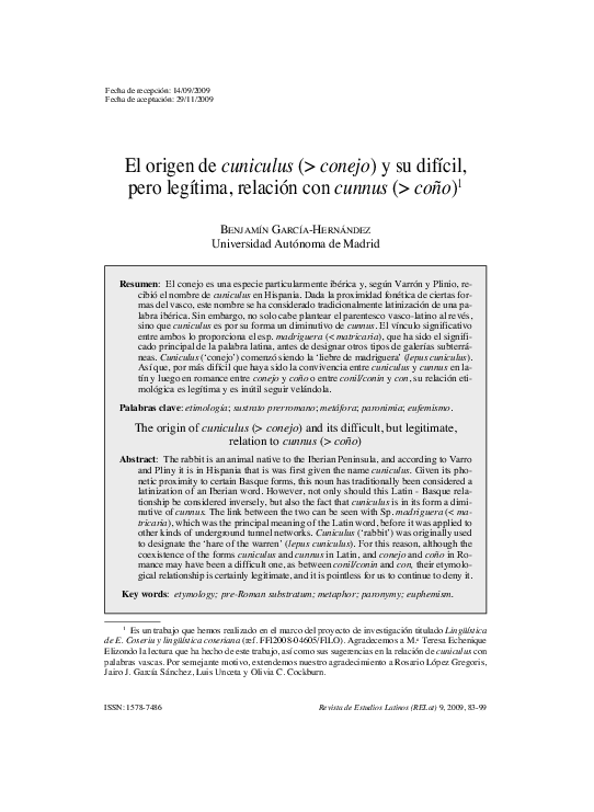 (PDF) El origen de cuniculus (> conejo) y su difícil, pero legítima ...