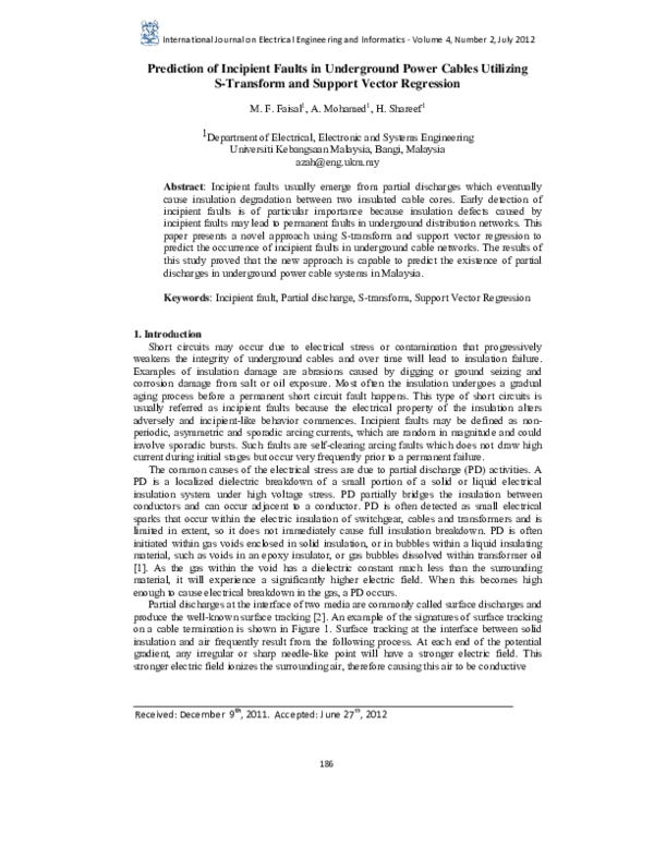 Pdf Prediction Of Incipient Faults In Underground Power Cables Utilizing S Transform And