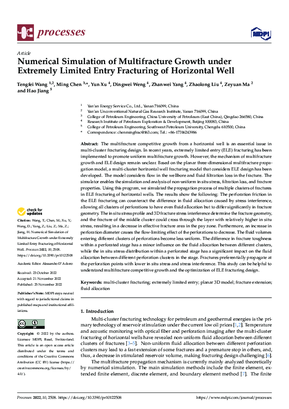 (PDF) Numerical Simulation of Multifracture Growth under Extremely ...