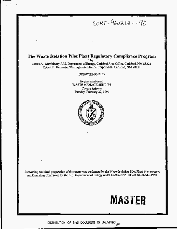 (PDF) The waste isolation pilot plant regulatory compliance program ...