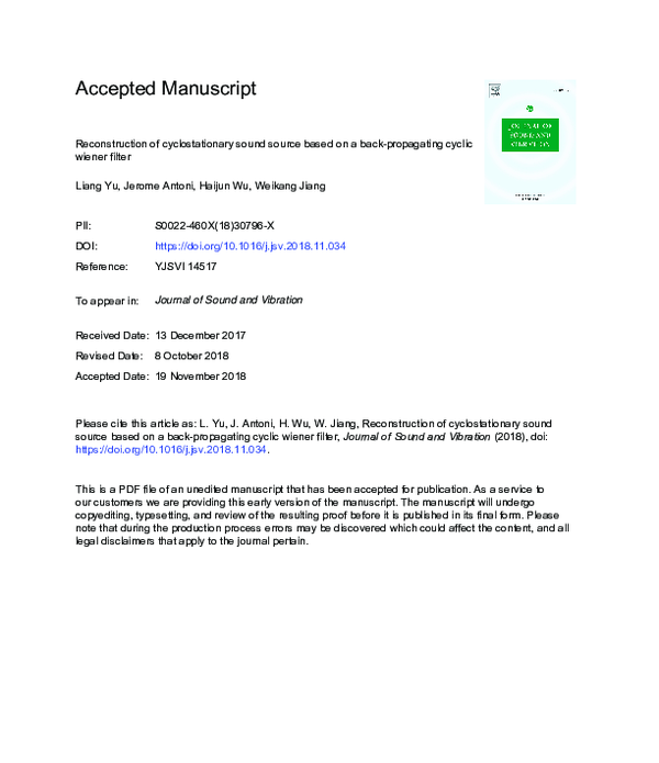 (PDF) Reconstruction of cyclostationary sound source based on a back ...