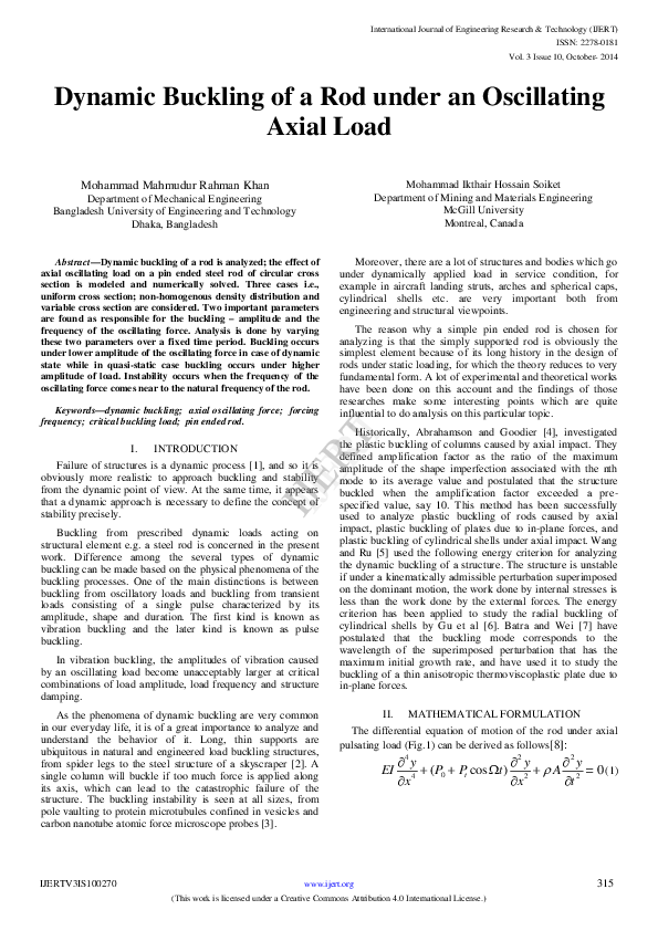 (PDF) Dynamic Buckling of a Rod under an Oscillating Axial Load