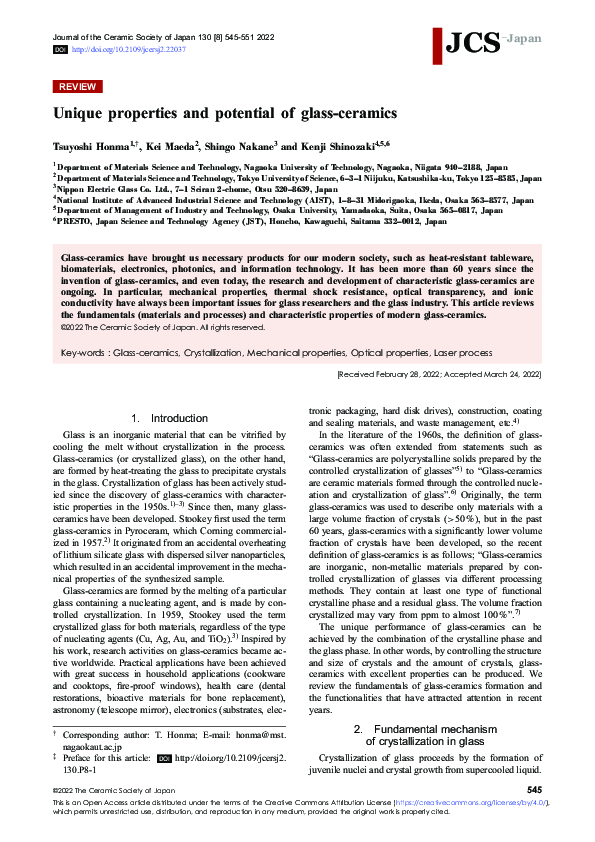 (PDF) Unique properties and potential of glass-ceramics