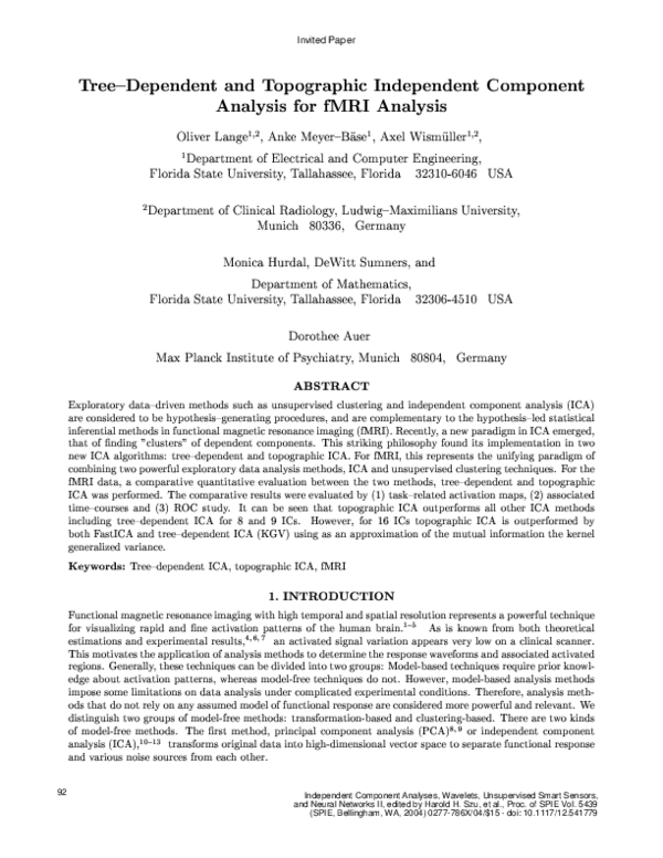 (PDF) Tree-Dependent and Topographic Independent Component Analysis for fMRI Analysis