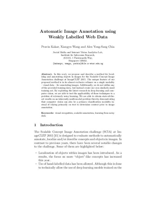 Pdf Automatic Image Annotation Using Weakly Labelled Web Data