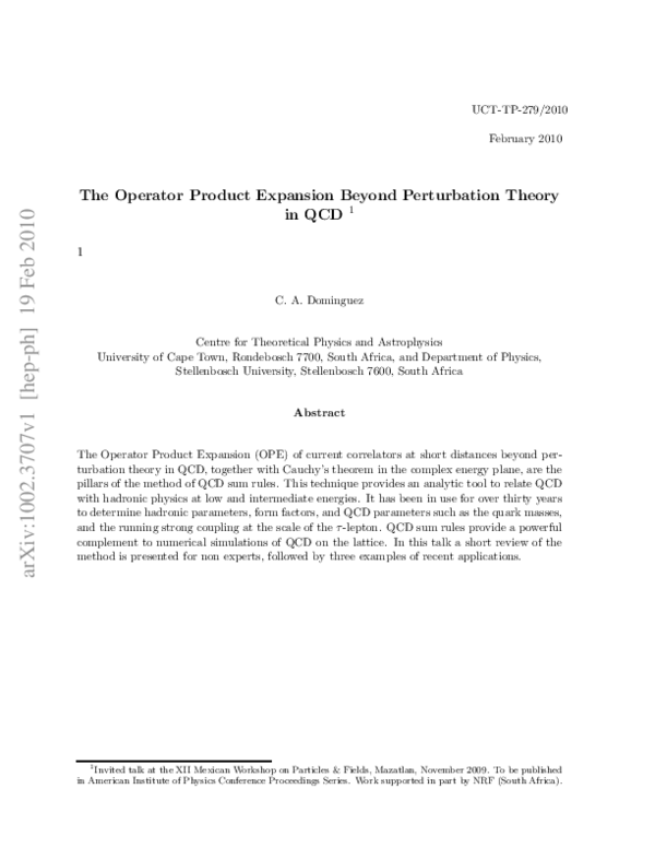 (PDF) The Operator Product Expansion Beyond Perturbation Theory in QCD