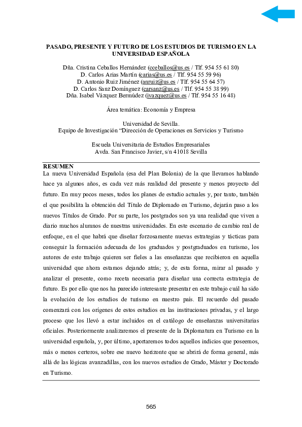 (PDF) Pasado, presente y futuro de los estudios de Turismo en la Universidad Española