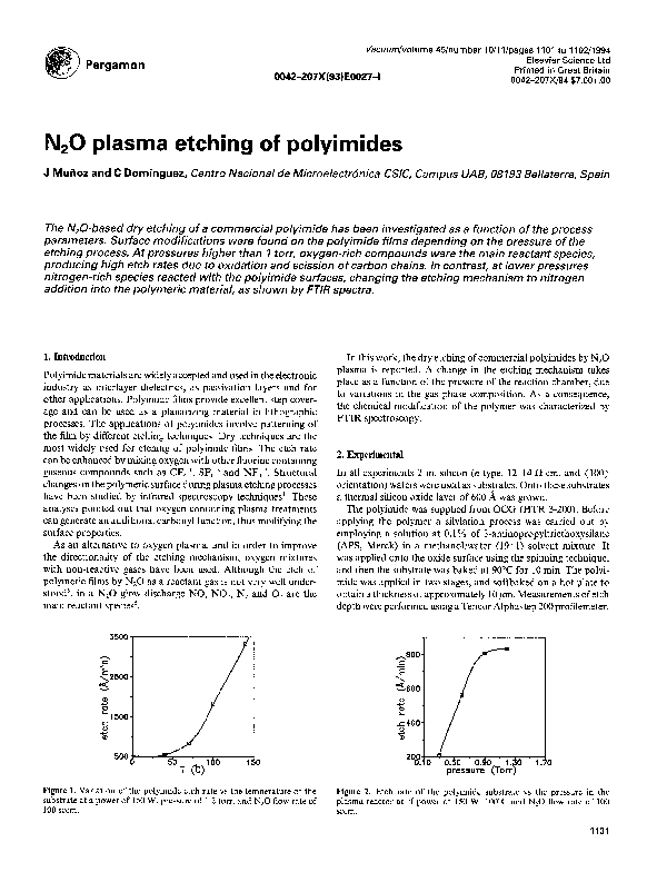 (PDF) N2O plasma etching of polyimides