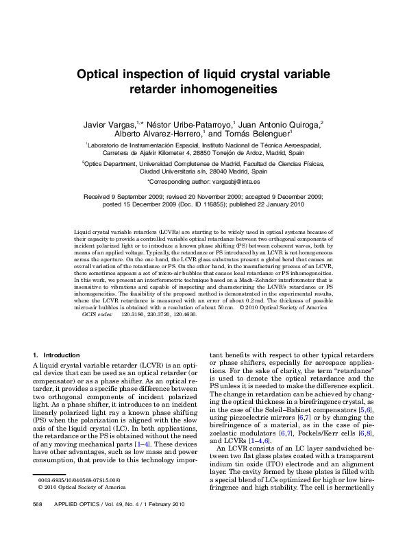 (PDF) Optical inspection of liquid crystal variable retarder ...