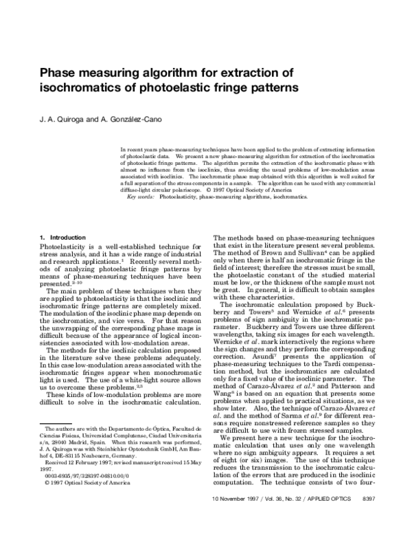 Pdf Phase Measuring Algorithm For Extraction Of Isochromatics Of Photoelastic Fringe Patterns