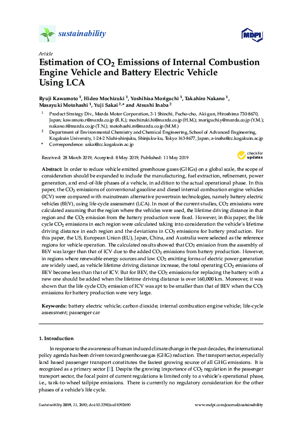 (PDF) Estimation of CO2 Emissions of Internal Combustion Engine Vehicle and Battery Electric ...