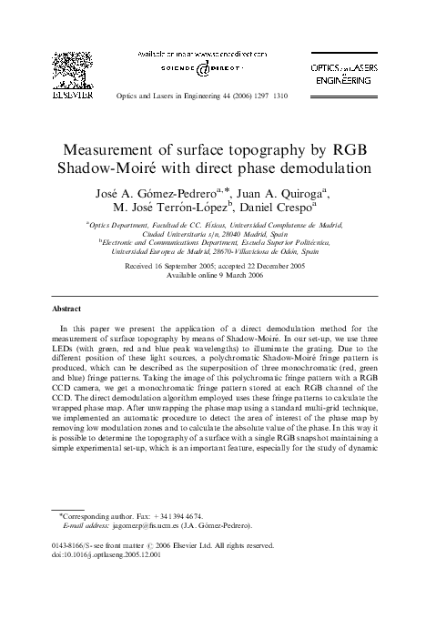 (PDF) Measurement of surface topography by RGB Shadow-Moiré with direct ...