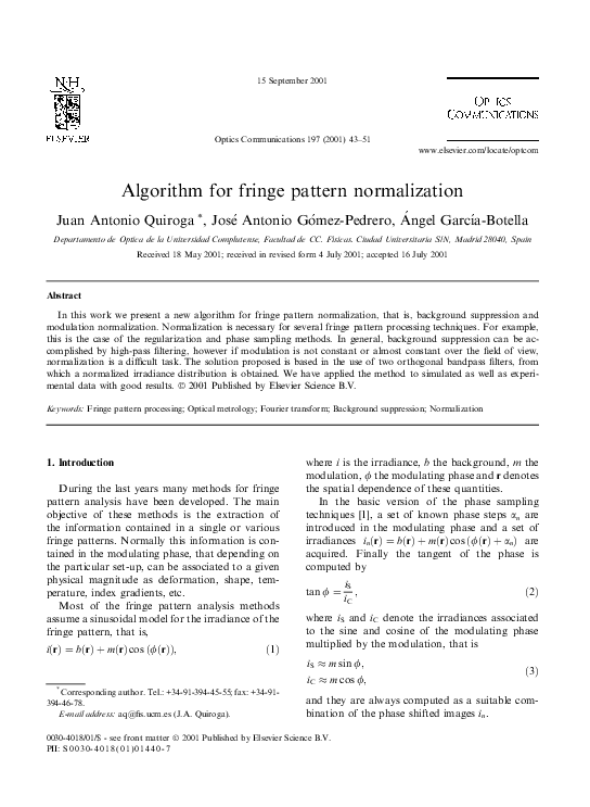 Pdf Algorithm For Fringe Pattern Normalization 8351