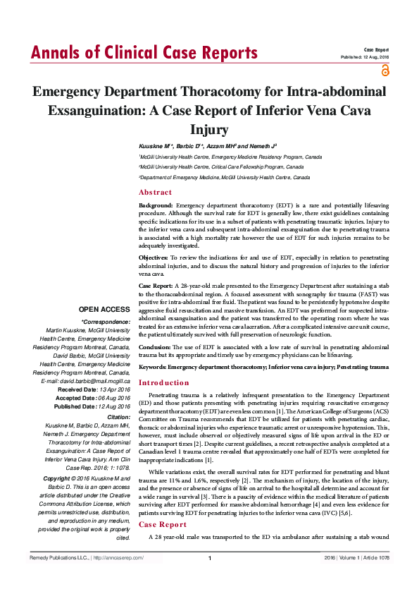 (PDF) Emergency Department Thoracotomy for Intra-abdominal ...