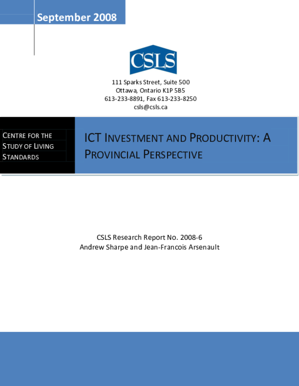 (PDF) ICT Investment and Productivity: A Provincial Perspective