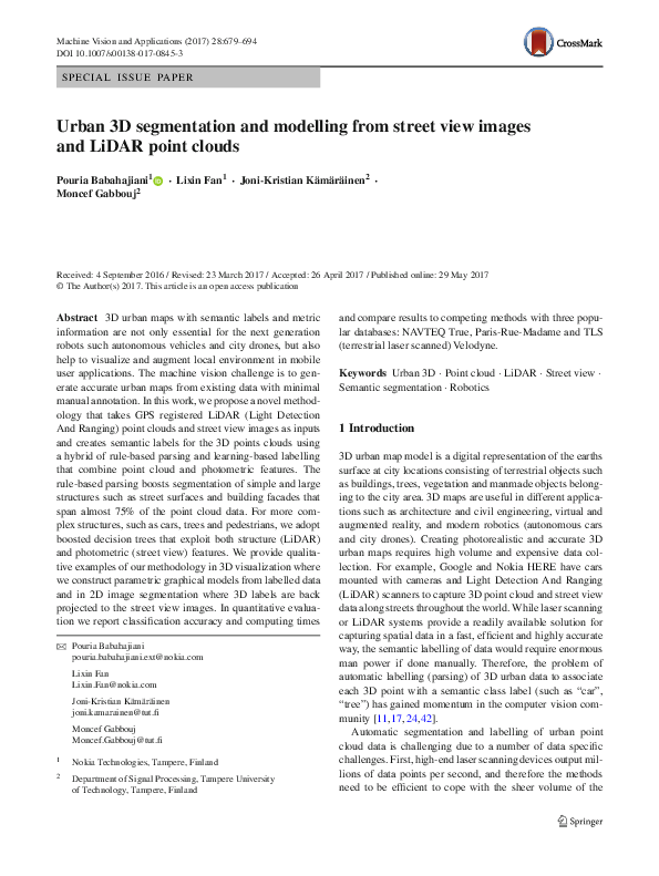 Pdf Urban 3d Segmentation And Modelling From Street View Images And Lidar Point Clouds