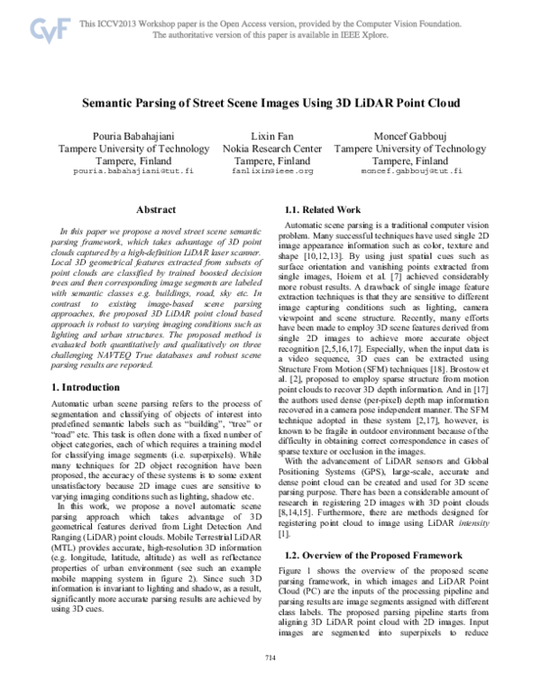 (PDF) Semantic Parsing of Street Scene Images Using 3D LiDAR Point Cloud