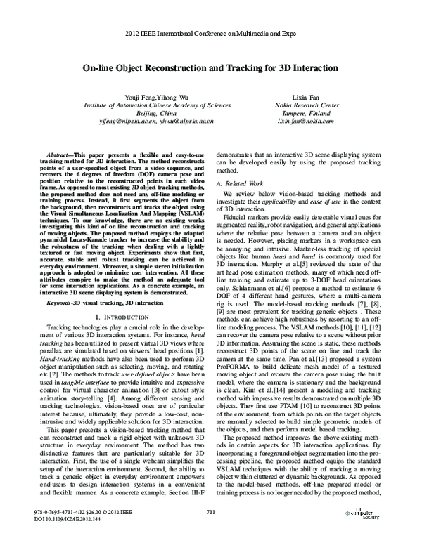 Pdf On Line Object Reconstruction And Tracking For 3d Interaction