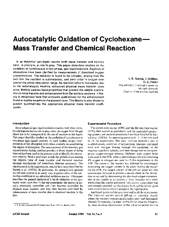 (PDF) Autocatalytic oxidation of cyclohexane—mass transfer and chemical ...