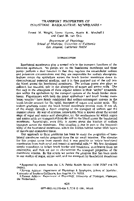 (PDF) Transport Properties of Intestinal Basolateral Membranes