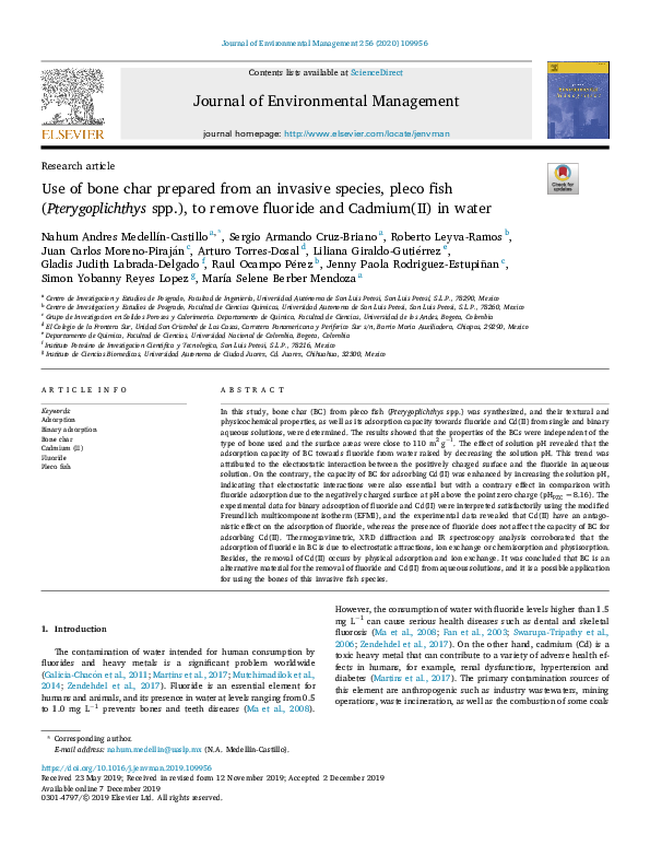 (PDF) Use of bone char prepared from an invasive species, pleco fish ...