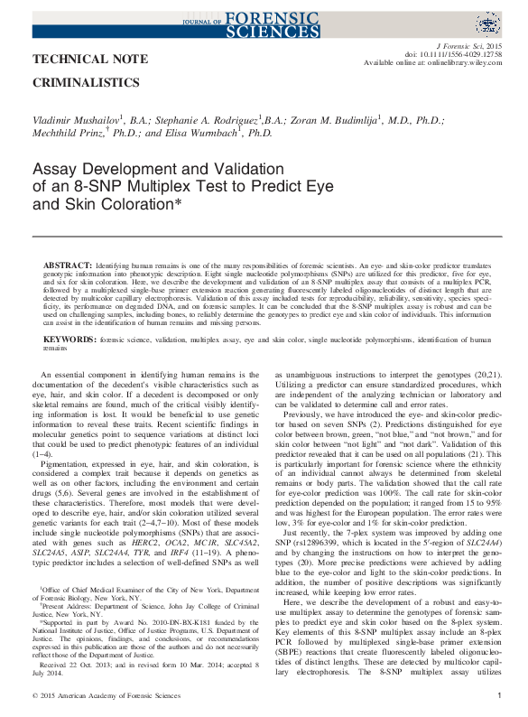 (PDF) Assay Development and Validation of an 8-SNP Multiplex Test to ...
