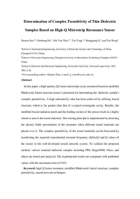 (PDF) Determination of complex permittivity of thin dielectric samples ...