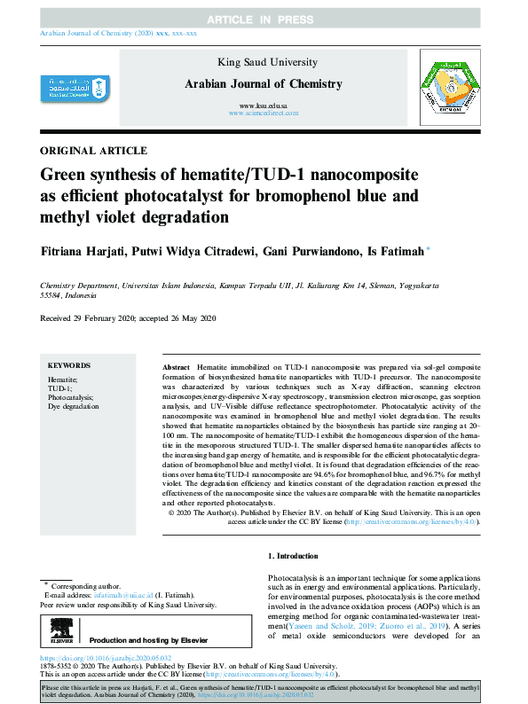 (PDF) Green synthesis of hematite/TUD-1 nanocomposite as efficient ...