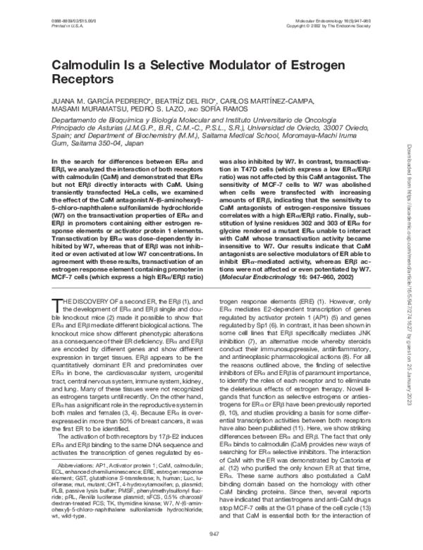 (PDF) Calmodulin Is a Selective Modulator of Estrogen Receptors