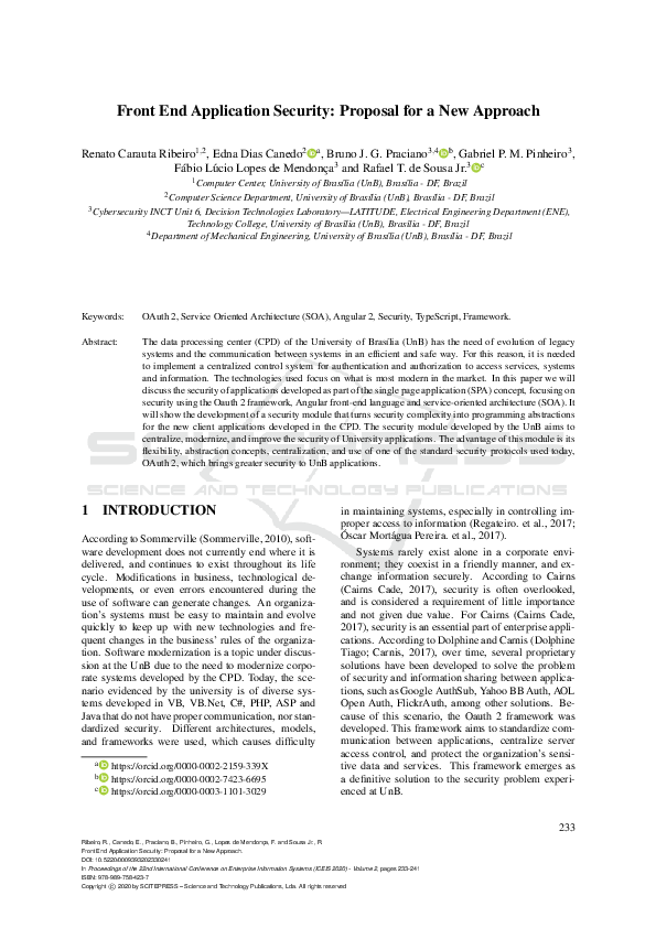 (PDF) Front End Application Security: Proposal for a New Approach