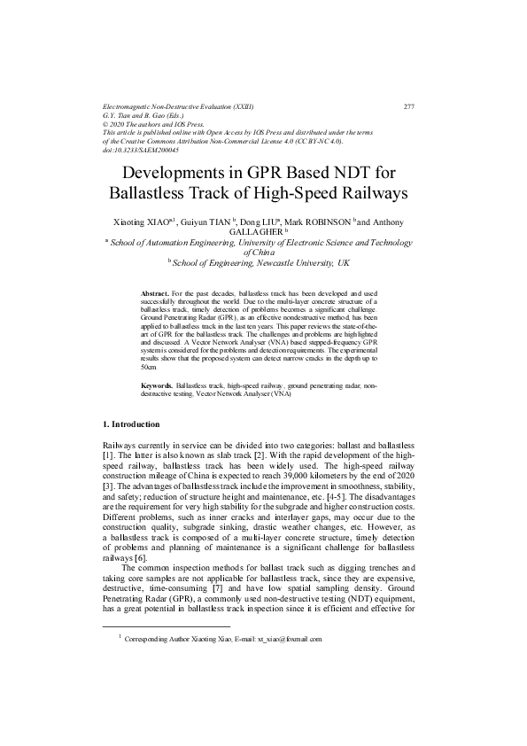 (PDF) Developments in GPR Based NDT for Ballastless Track of High-Speed ...