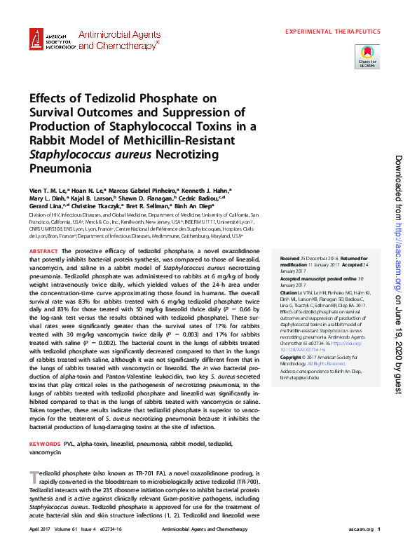 Effects of tedizolid phosphate on survival outcomes and suppression of ...
