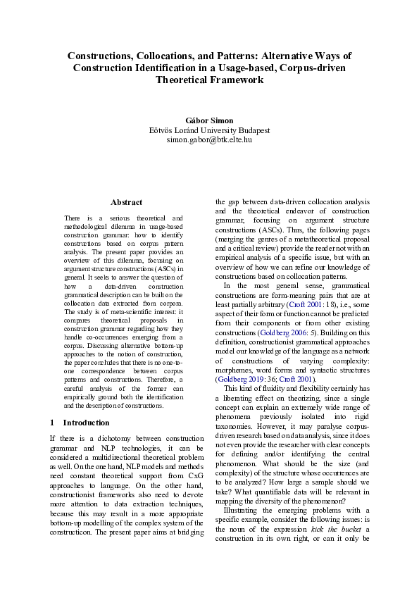 (PDF) Constructions, Collocations, and Patterns: Alternative Ways of Construction Identification ...