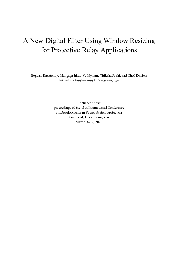 (PDF) A New Digital Filter Using Window Resizing For Protective Relay Applications