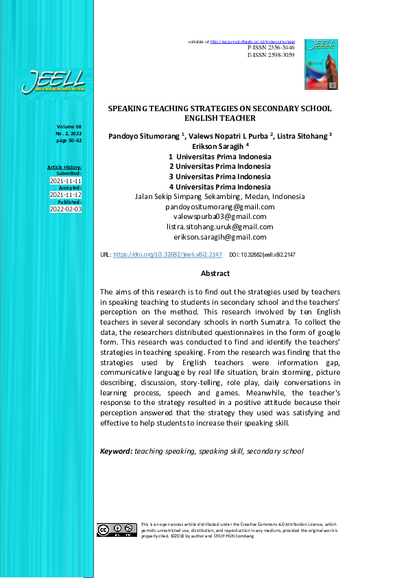 (PDF) Speaking Teaching Strategies by Secondary School English Teacher