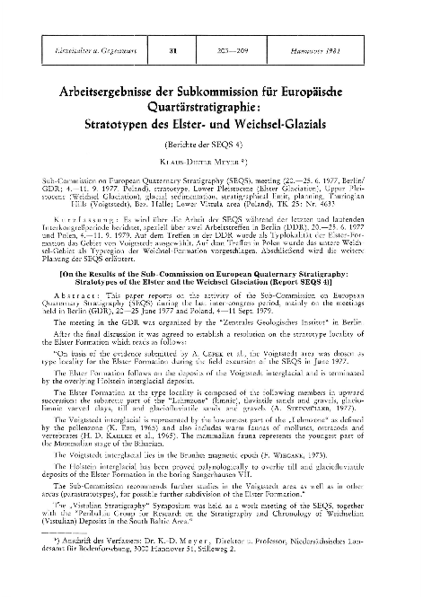 (PDF) Stratotypes of Elster and Weichsel Glaciation