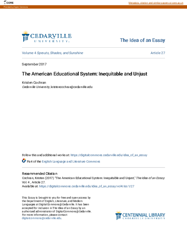 (PDF) The American Educational System: Inequitable and Unjust