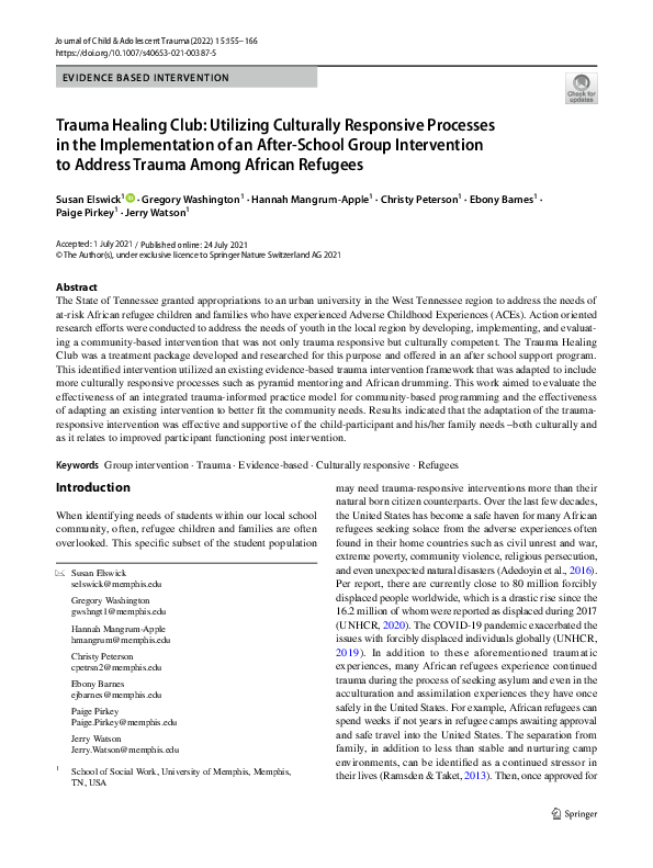 (PDF) Trauma Healing Club: Utilizing Culturally Responsive Processes in the Implementation of an ...