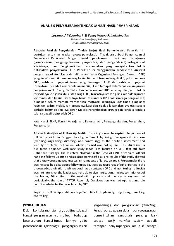 (PDF) Analisis Penyelesaian Tindak Lanjut Hasil Pemeriksaan