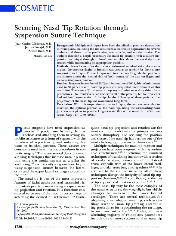 Pdf Securing Nasal Tip Rotation Through Suspension Suture Technique