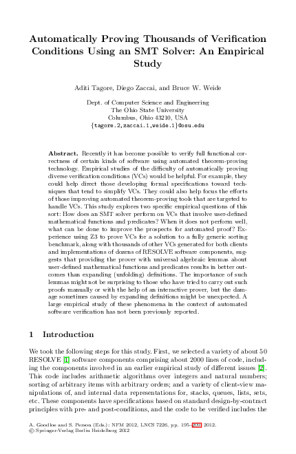 Pdf Automatically Proving Thousands Of Verification Conditions Using An Smt Solver An