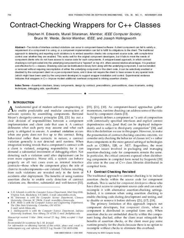 (PDF) Contract-checking wrappers for C++ classes | Bruce Weide ...